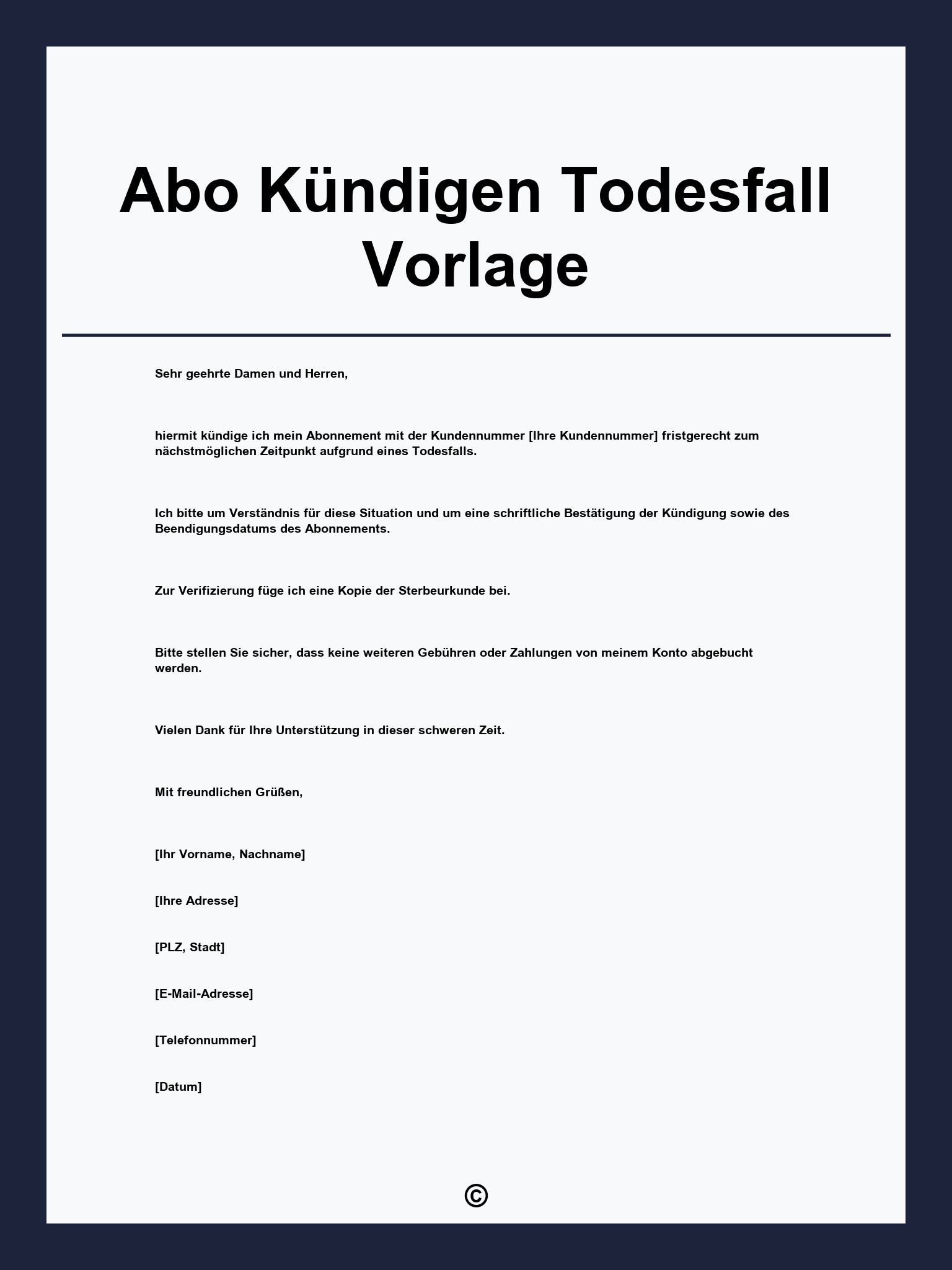 Abo Kündigen Todesfall Vorlage