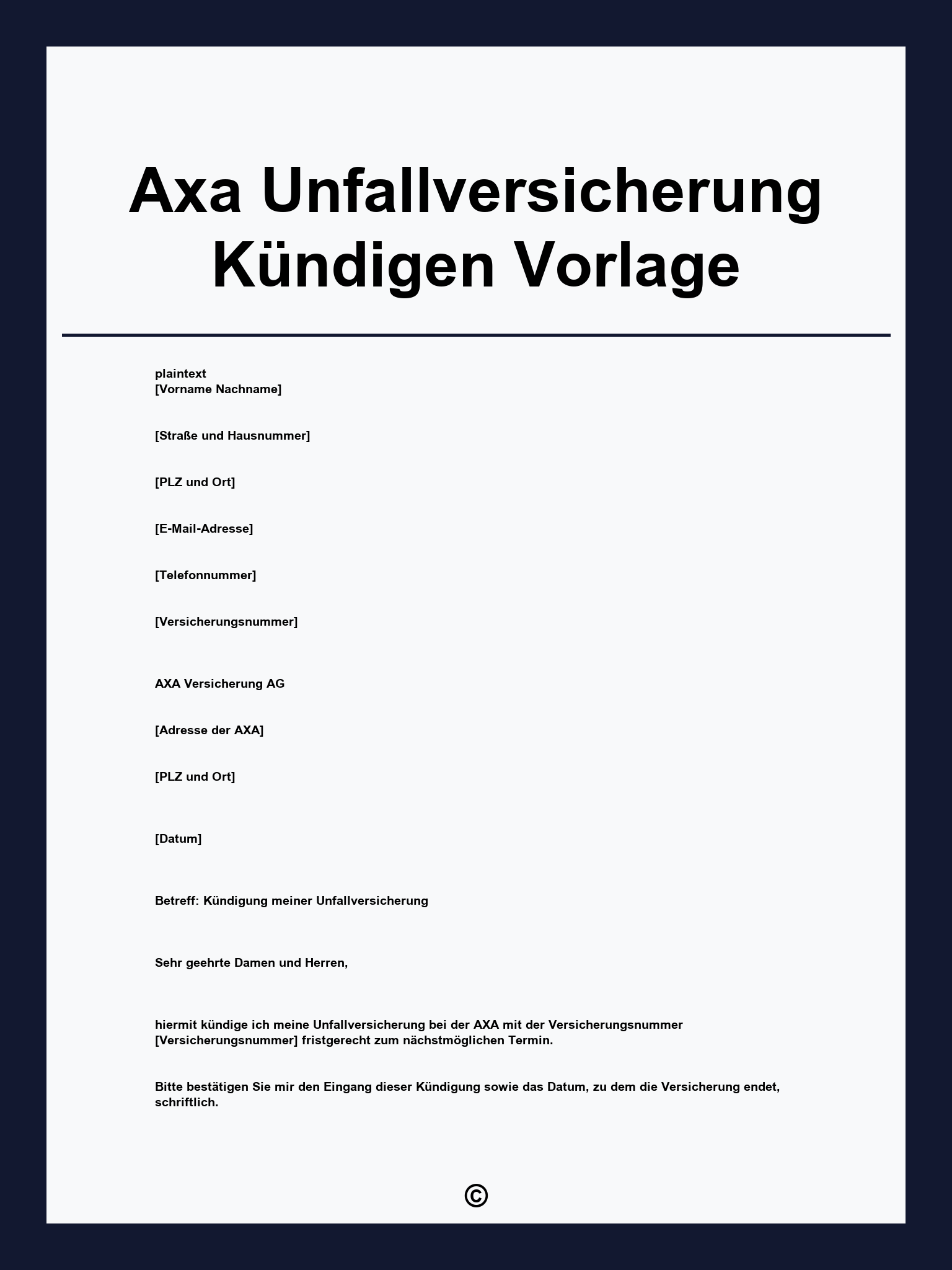 Kãƒâ¼ndigung Unfallversicherung Vorlage