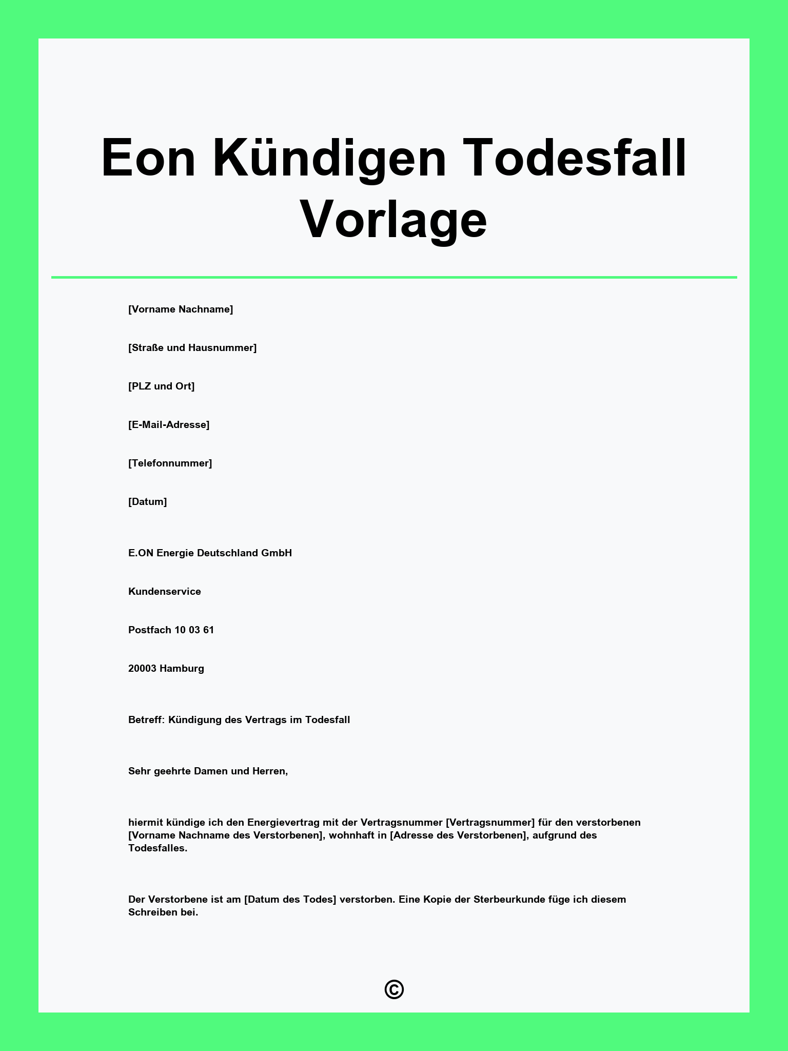Eon Kündigen Todesfall Vorlage