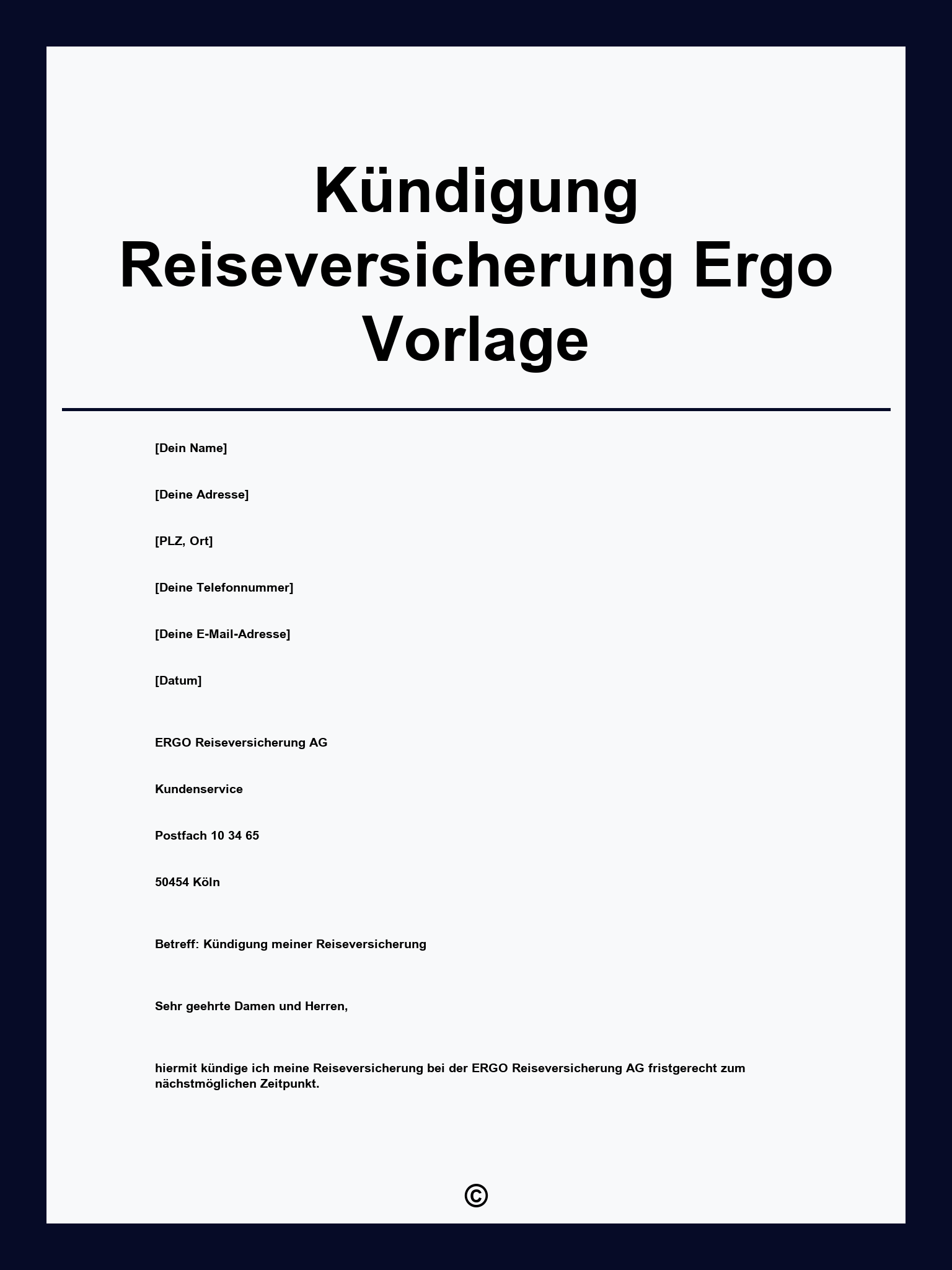 Ergo Reiseversicherung Kundigen Vorlage