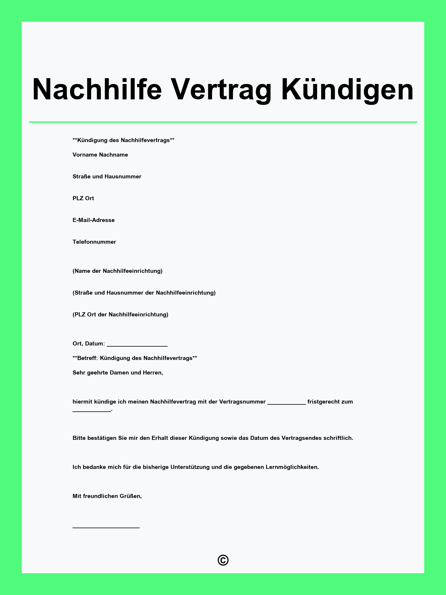 Nachhilfe Vertrag Kündigen
